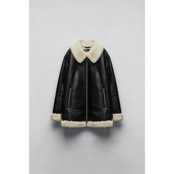 Zara | Jackets & Coats | Zara Aviatorjacket Faux Shearling Lined Black ...